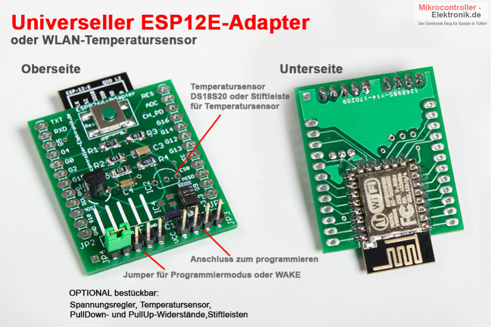 ESP12E-Tutorial und Beispielprojekte wie ESP12E-AdapterMikrocontroller-Elektronik.de