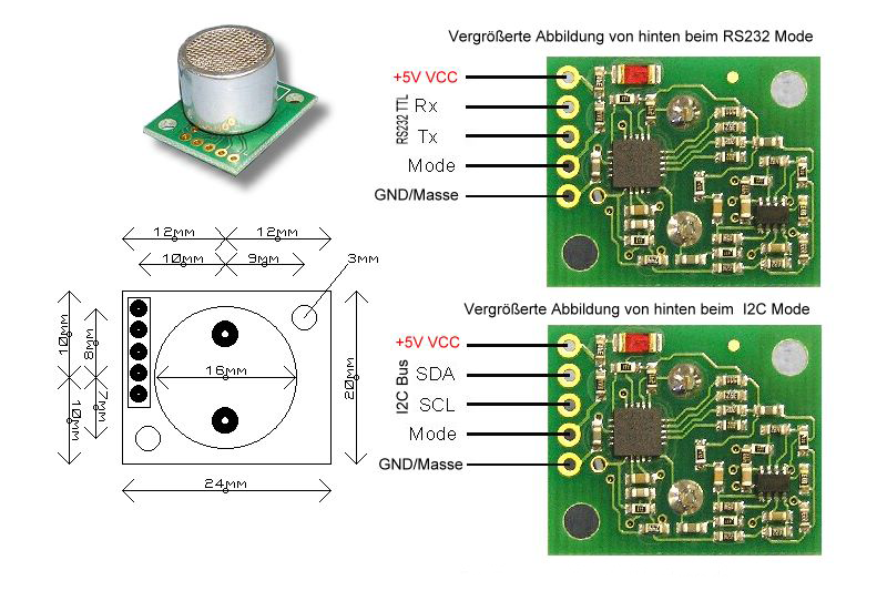 Ultraschallsensor mit I2C-Bus und RS232 SchnittstelleMikrocontroller ...